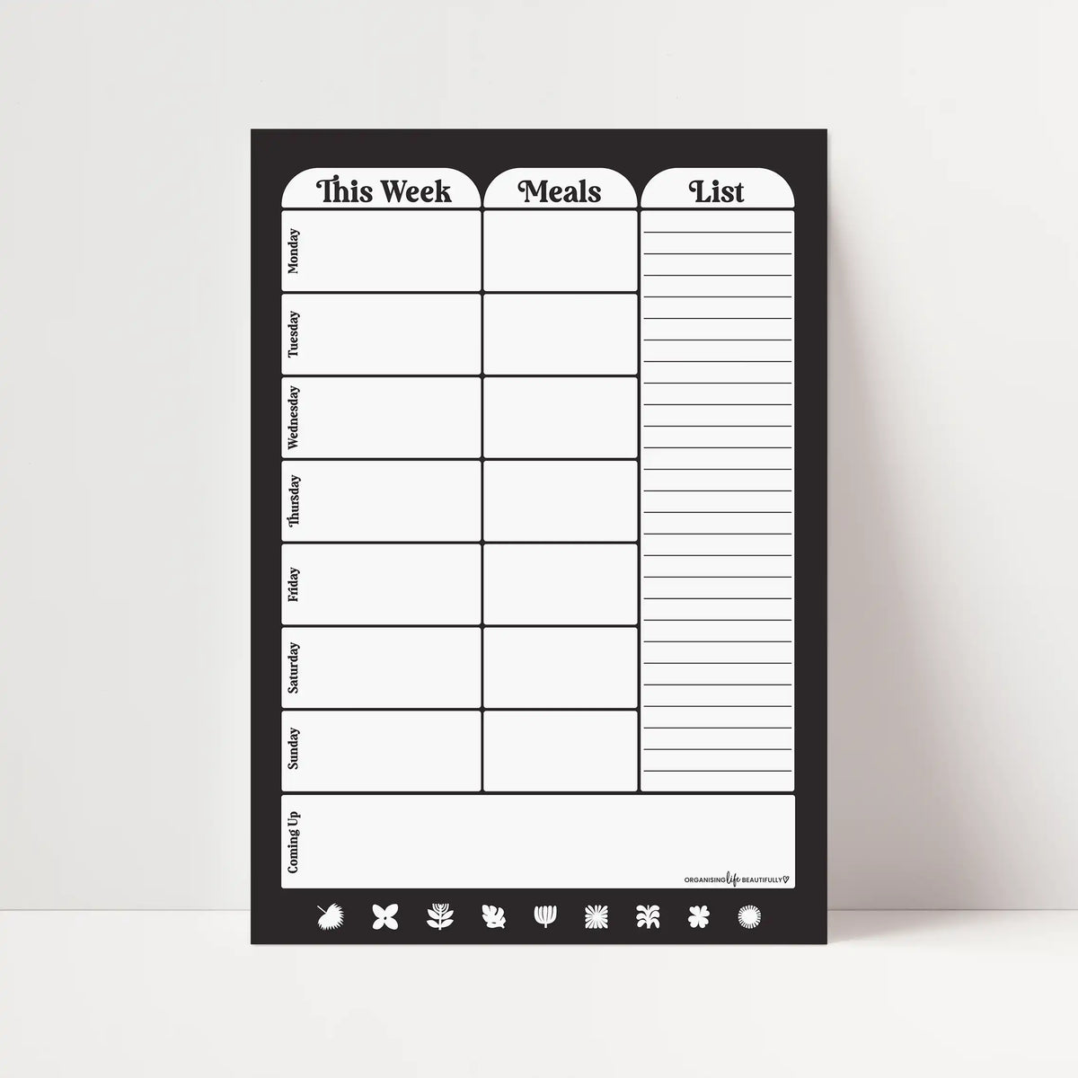 Weekly Planner for the Fridge - Abstract Black & White Design – Organising Life Beautifully